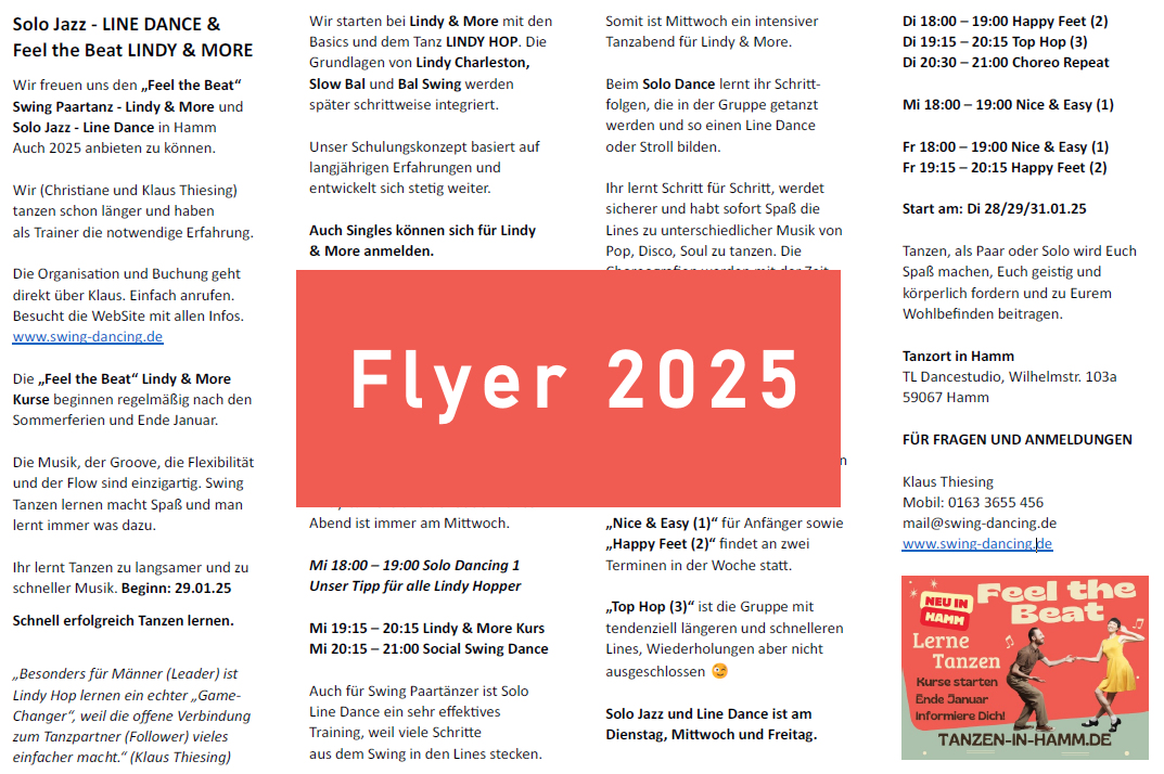 Unser aktueller Flyer - Solo Line Dance, Jazz Dance Tanzen Tanzschule Tanzangebote für ...